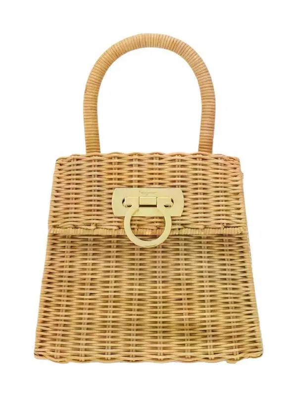 FERRAGAMO Woven Wicker Tote Bag - Neutrals