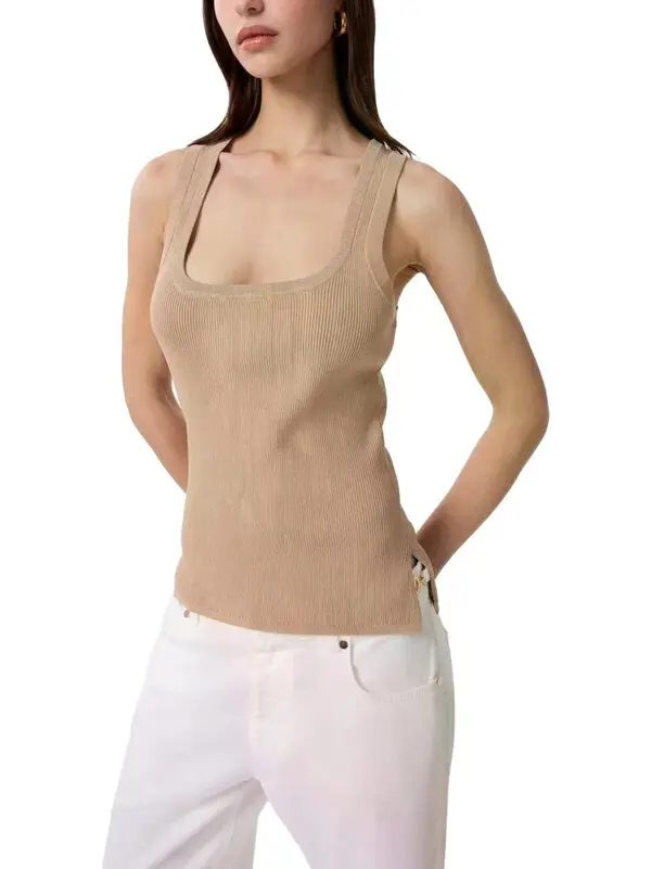 GAELLE PARIS Ribbed Lurex-trim Sleeveless Top - Neutrals