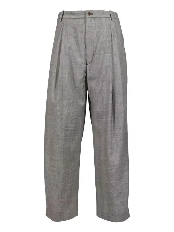HED MAYNER Checked Pleated Trousers - Grey