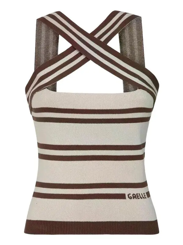 GAELLE PARIS Striped Cross-strap Knitted Top - Neutrals
