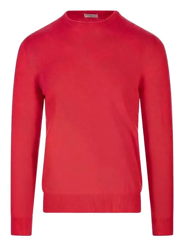 Fedeli Crew Neck Sweater With Ribbed Hem - Red