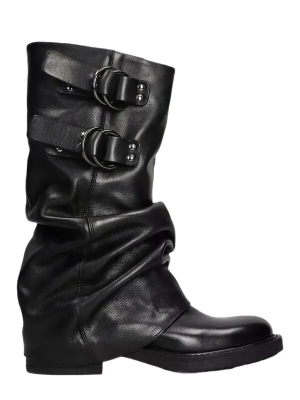 METISSE Buckled Round Toe Boots - Black