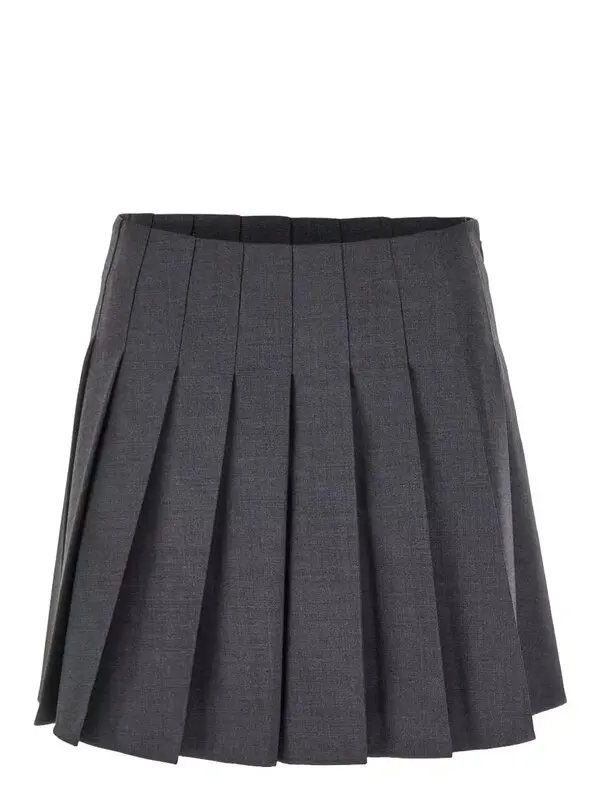 SELF-PORTRAIT Pleated Lace-trim Mini Skirt - Grey