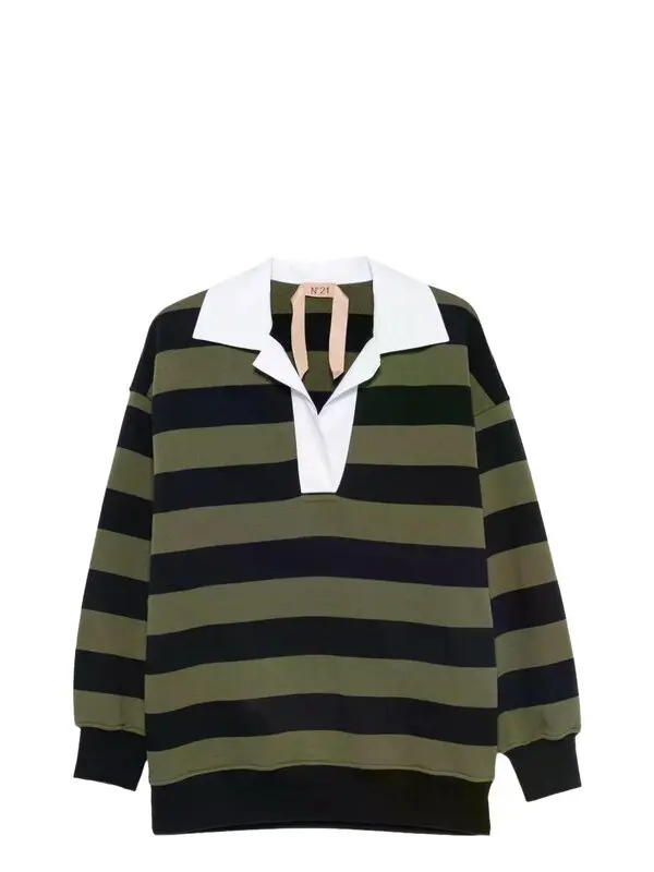 N°21 Striped Sweatshirt With Spread Collar - Green