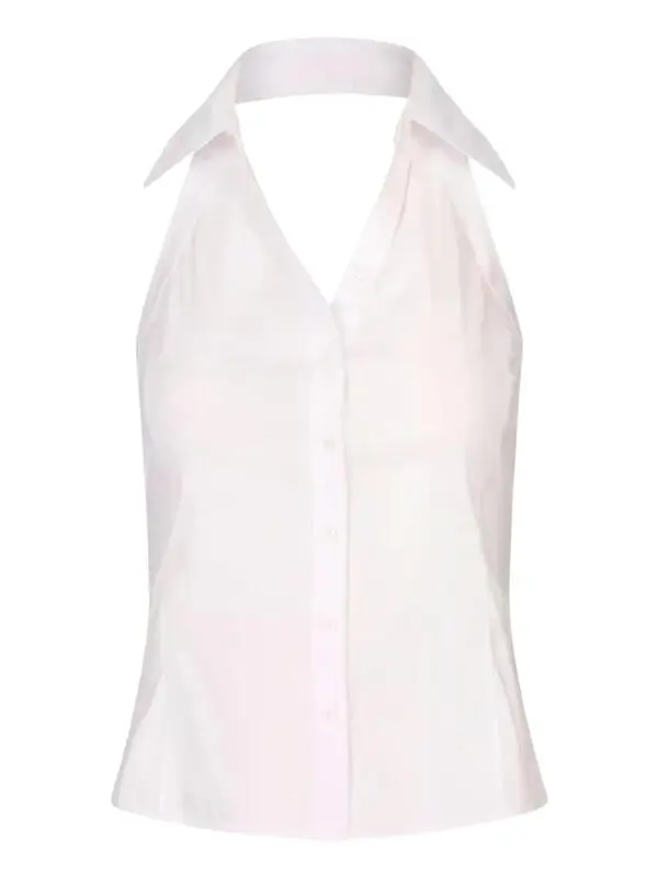 Alice + Olivia Freya Halterneck Button-down Top - White