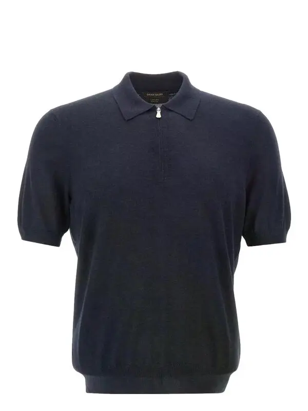 GRAN SASSO Zip-collar Short-sleeve Polo Shirt - Blue
