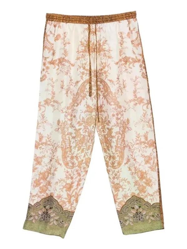 PIERRE-LOUIS MASCIA Floral Print Drawstring Waist Trousers - Neutrals