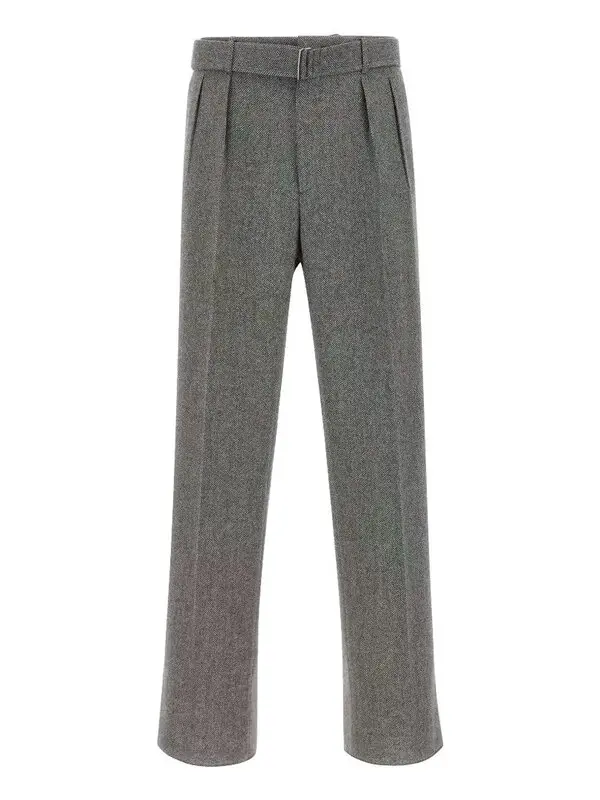 Tagliatore Tailored Trousers With Herringbone Pattern And Belt - Grey