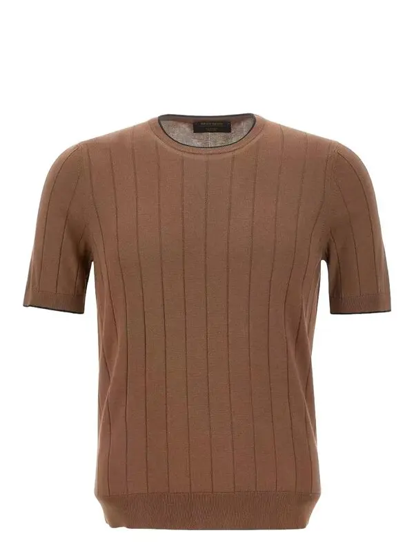 GRAN SASSO Ribbed-knit Silk T-shirt - Brown