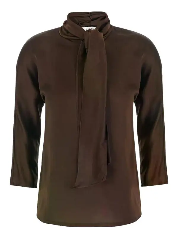 JUCCA Long Sleeve Pussy-bow Blouse - Brown