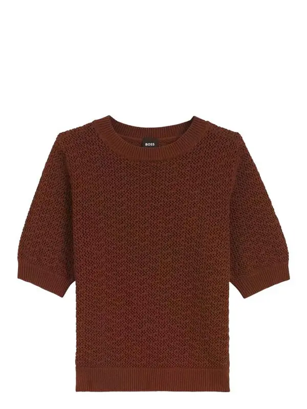 BOSS Pointelle Knit Short-sleeve Sweater - Brown