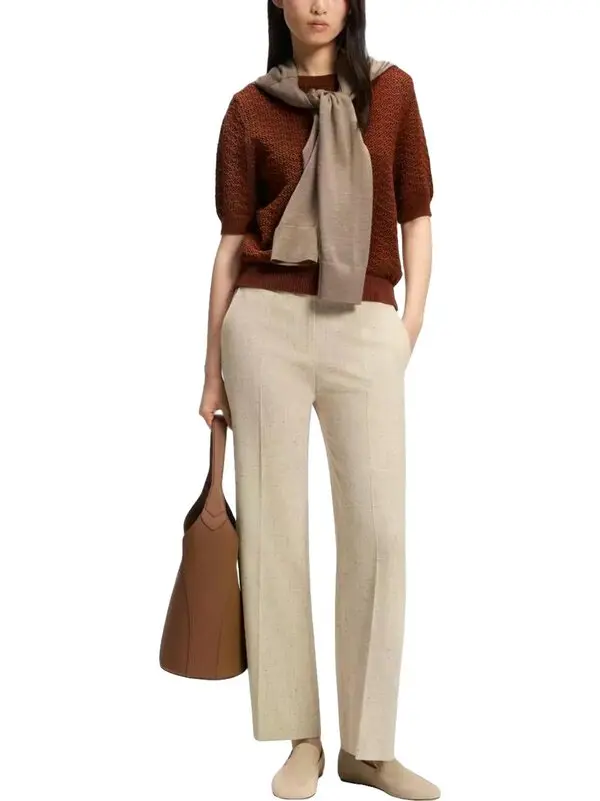BOSS Pointelle Knit Short-sleeve Sweater - Brown