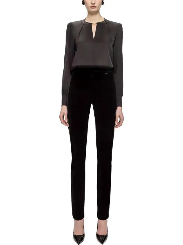 NISSA Satin Viscose V-neck Top With Gold-tone Hardware - Black