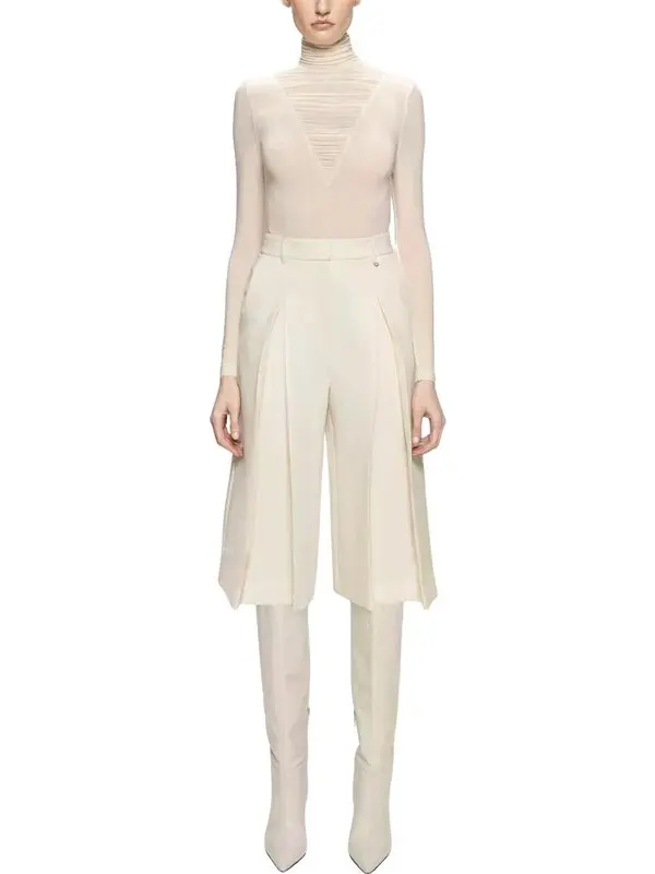 NISSA Lyocell Wool-blend Turtleneck Top - Neutrals