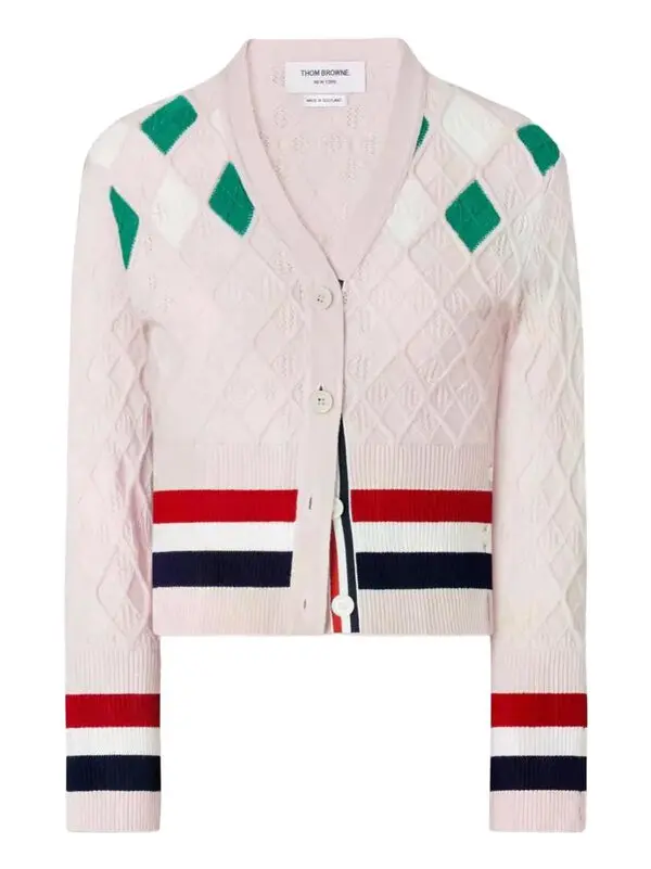 Thom Browne Argyle Pointelle Cardigan - Pink