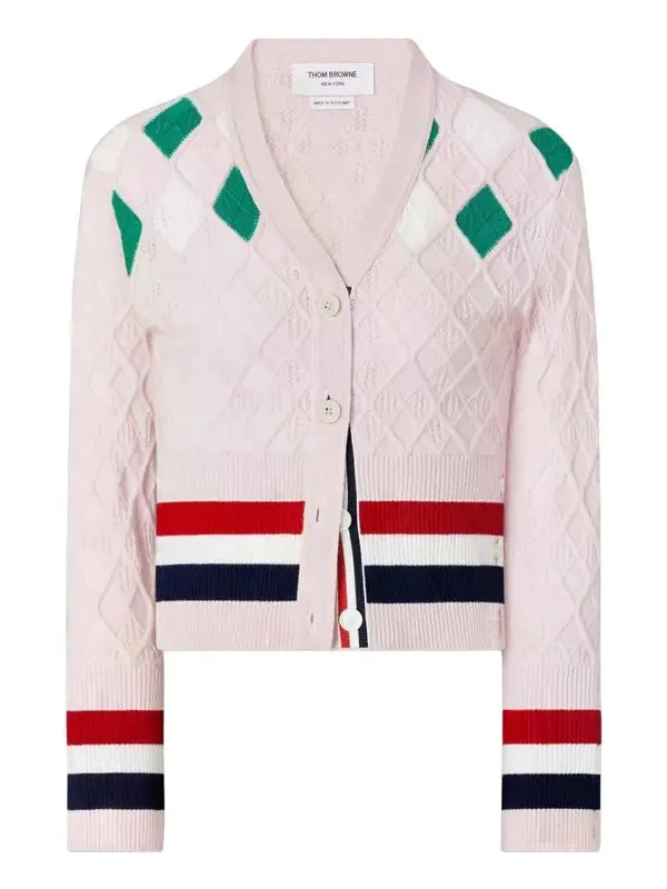 Thom Browne Argyle Pointelle Cardigan - Pink