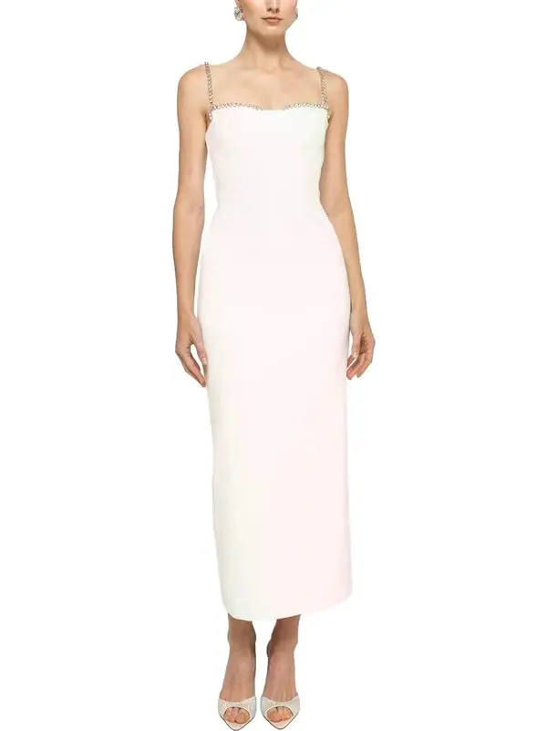 NISSA Crystal-detail Fitted Midi Dress - White
