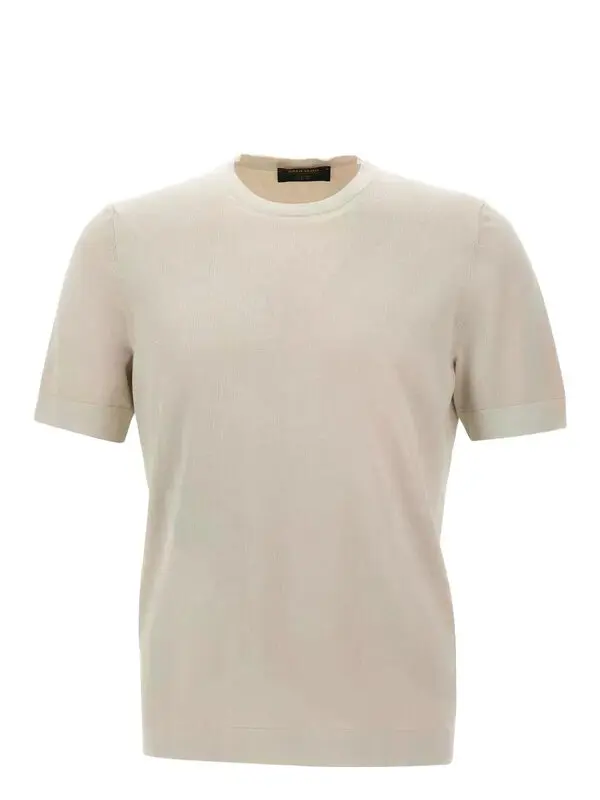 GRAN SASSO Cotton Crew Neck Short Sleeve Sweater - Neutrals