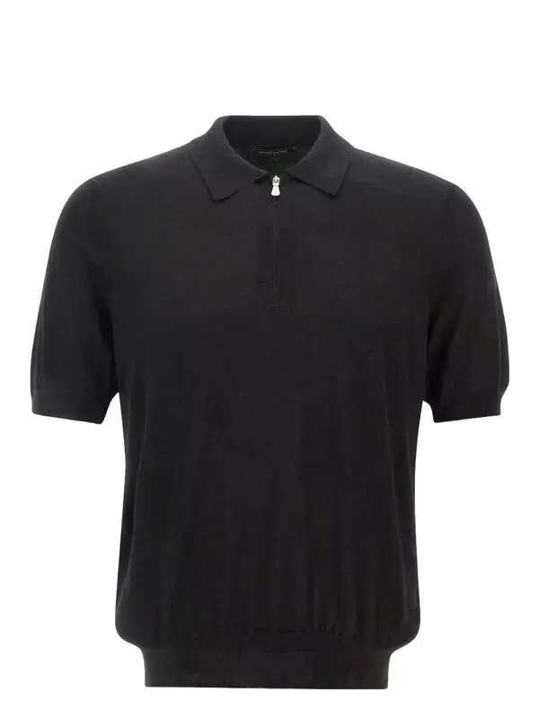 GRAN SASSO Zip-collar Short-sleeve Polo Shirt - Black