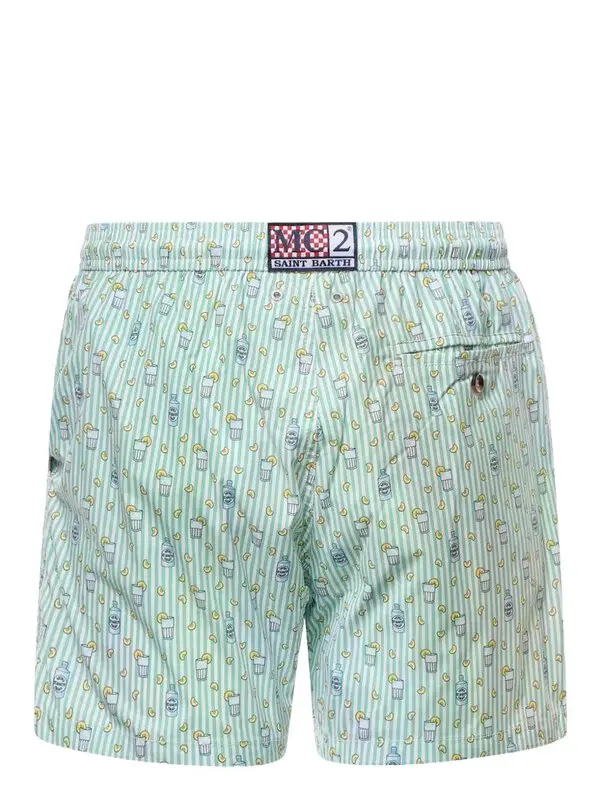MC2 SAINT BARTH Striped Swim Shorts With Graphic Print - Green