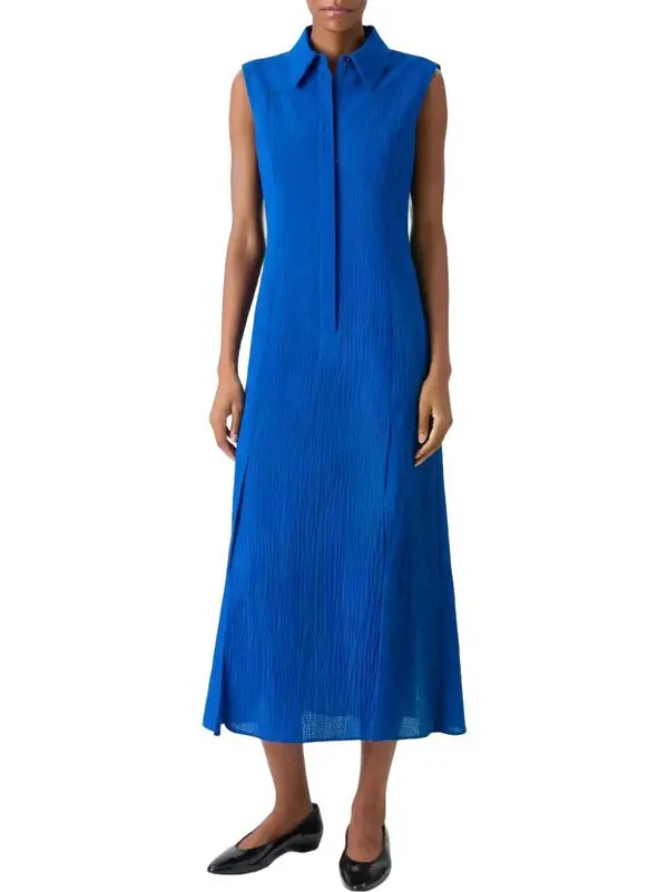 Akris Sleeveless Crinkled Shirt Midi Dress - Blue
