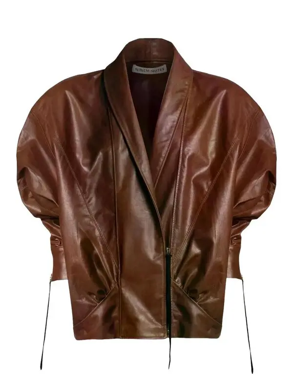 NINEMINUTES Leather Cropped Jacket - Brown