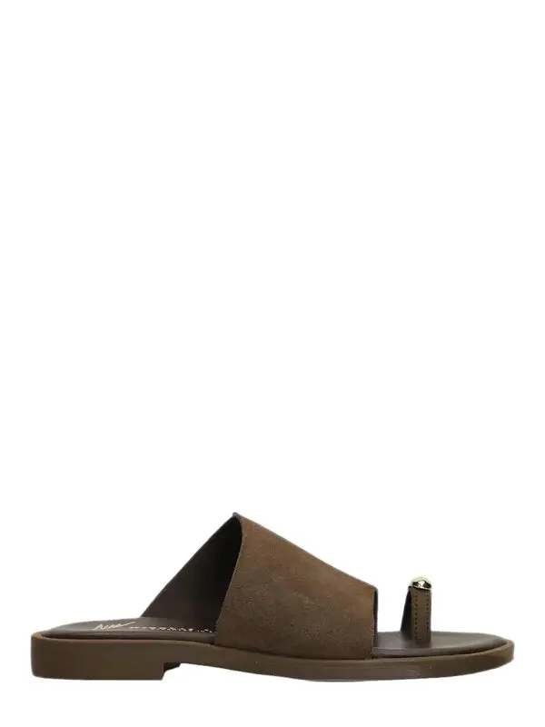 NICOLAS LAINAS Embellished Suede Slip-on Sandals - Brown