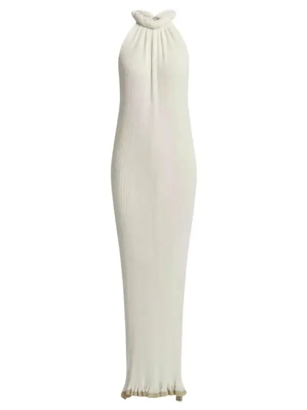 Alberta Ferretti Pleated Halterneck Maxi Dress - Neutrals