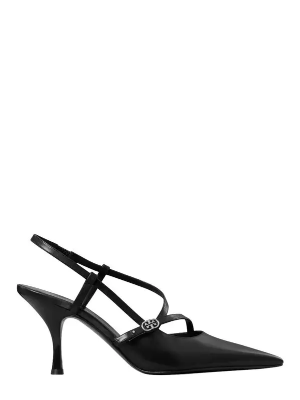 Tory Burch Double T Logo Plaque Strappy Pumps - Black