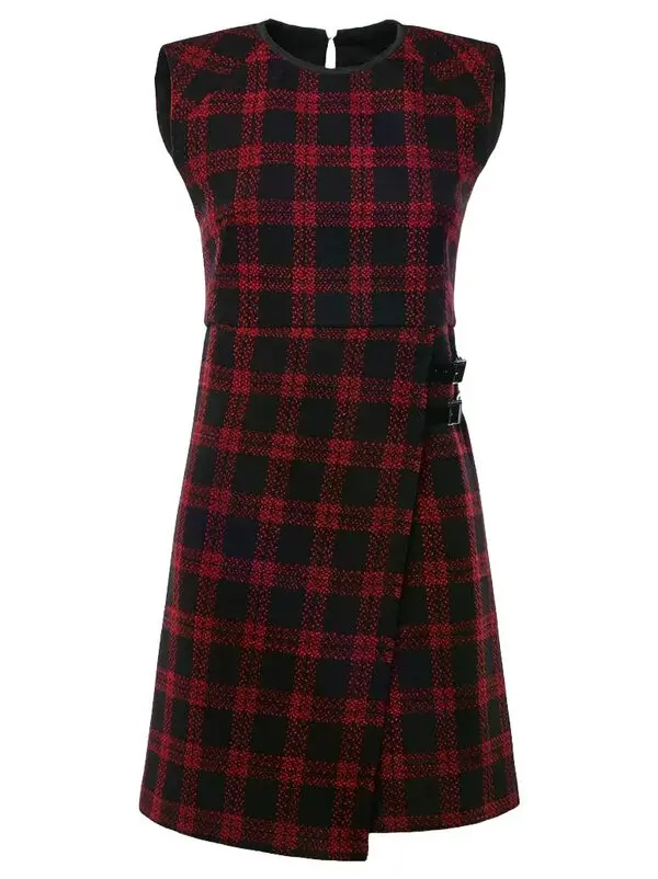 Pinko Mini Check-pattern Buckle Detail Dress - Red