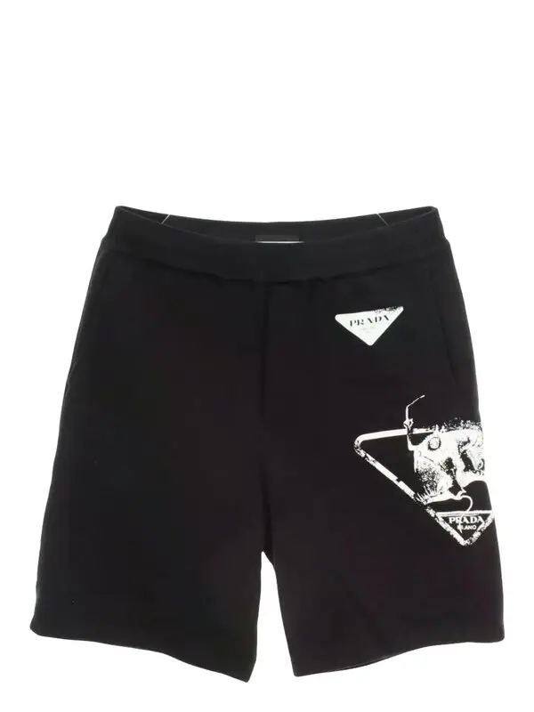 Prada Logo Print Elasticated Waistband Shorts - Black