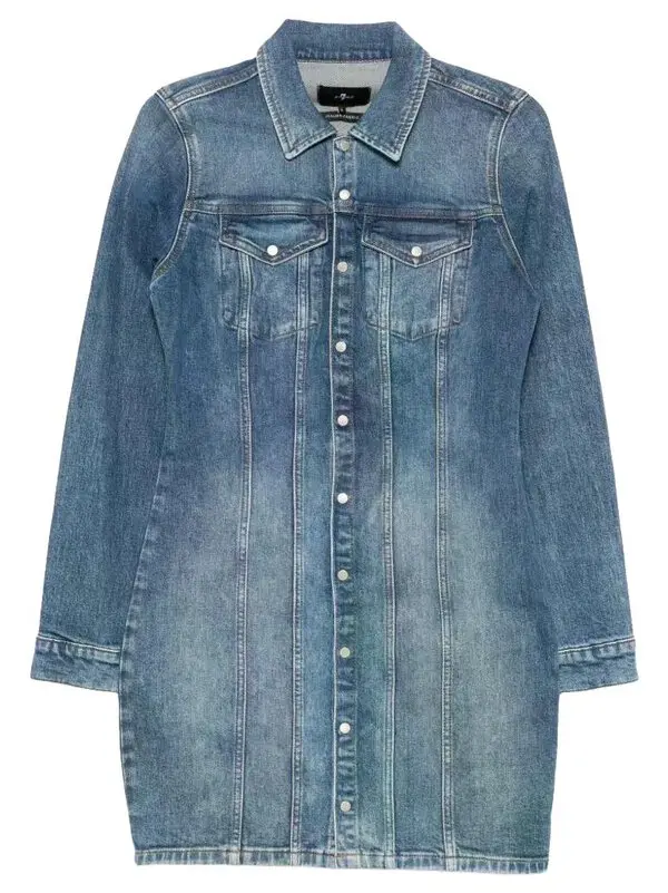 7 For All Mankind Long-sleeve Button-up Denim Mini Dress - Blue