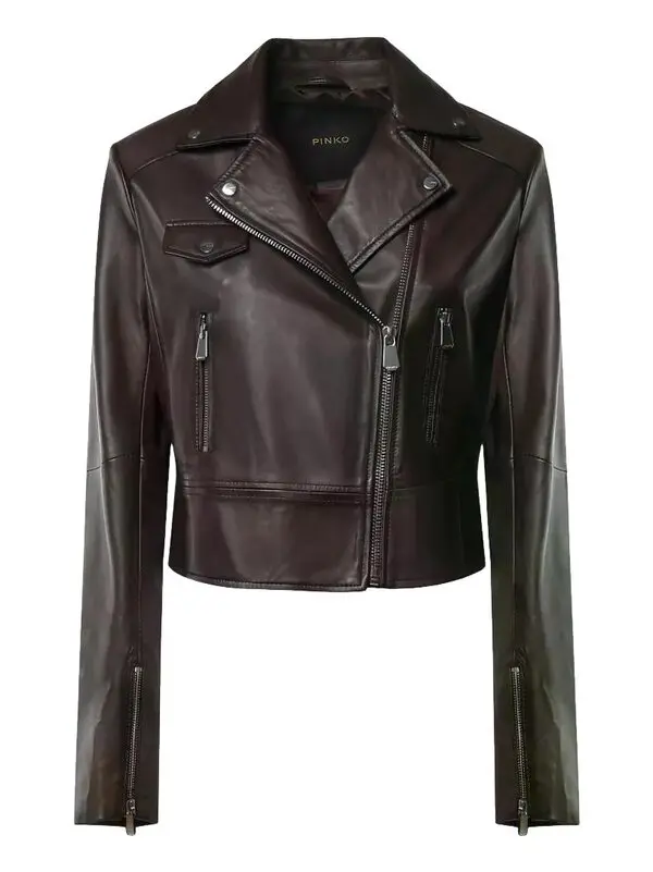 Pinko Biker-style Leather Jacket - Brown