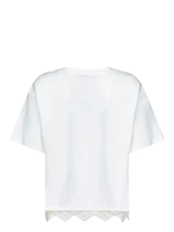 Max Mara Butterfly Embroidered T-shirt With Lace Trim - White