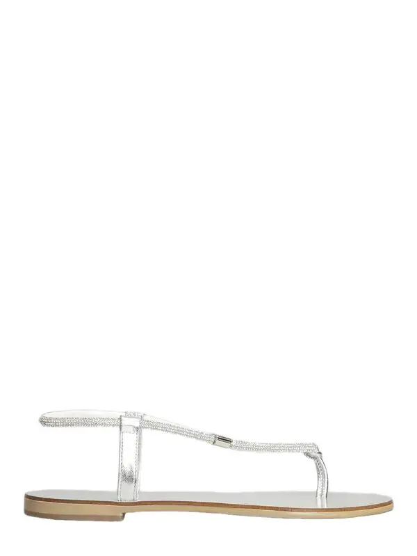 NICOLAS LAINAS Crystal Embellished Metallic Sandals - Silver