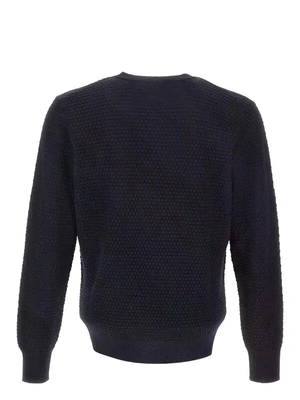 KANGRA Bubble-stitch Knit Crew Neck Sweater - Blue