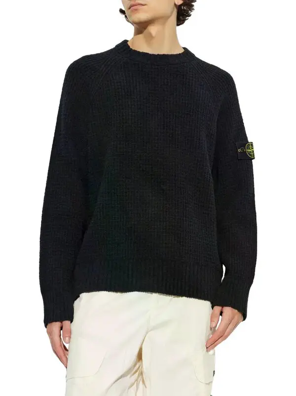 Stone Island Logo Patch Crew Neck Sweater - Black