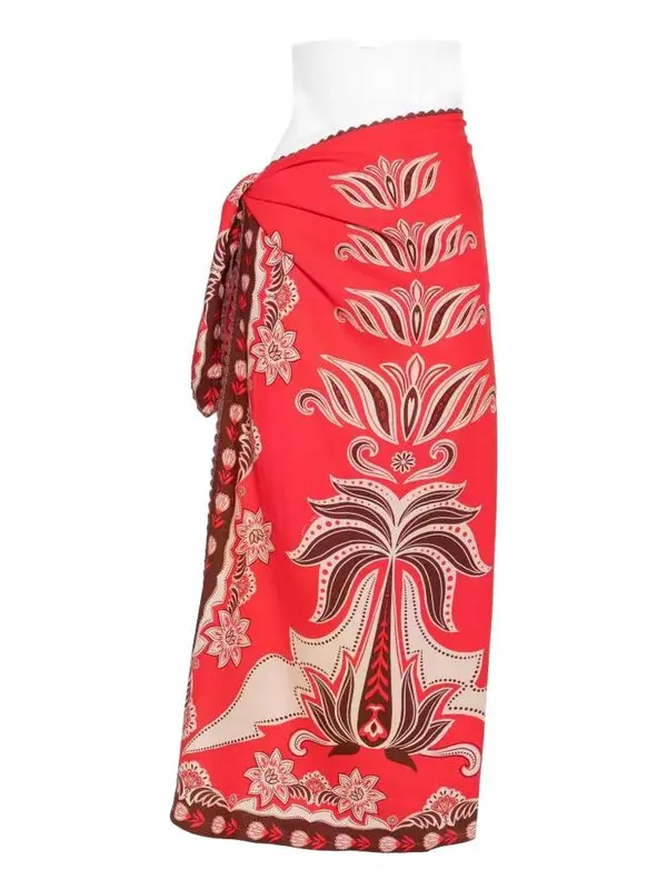 Farm Rio Ainika Floral Print Maxi Skirt - Red