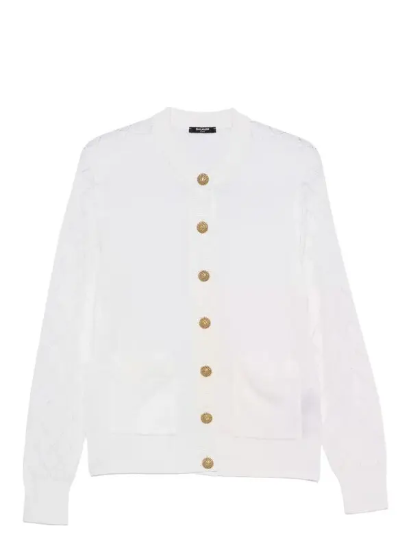 Balmain Long Sleeve Button-front Cardigan - White