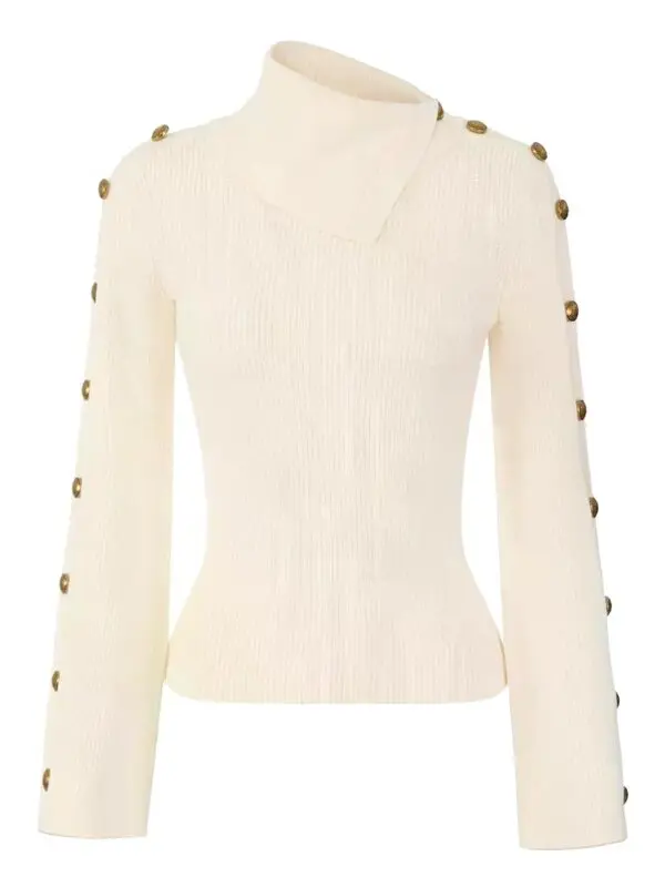 Elisabetta Franchi Knit Pullover With Jewel Buttons - Neutrals