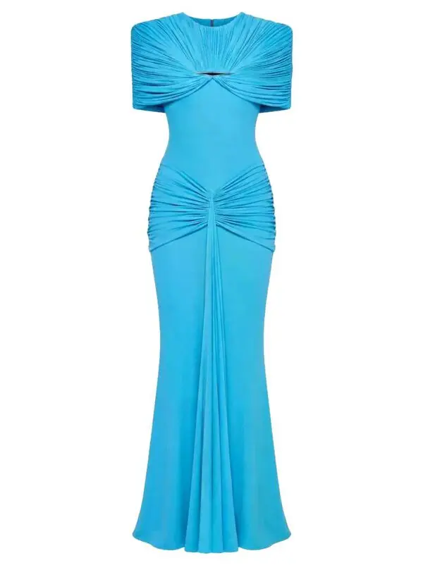CHATS BY C.DAM Sarah Draped Maxi Dress With Metal Accessory - Blue