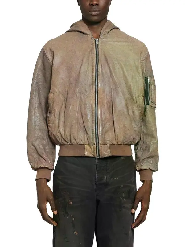 ALEXANDER DIGENOVA Hooded Leather Bomber Jacket - Brown