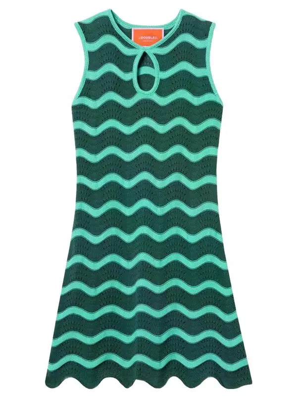 La DoubleJ Wavy Crochet-knit Mini Dress - Green
