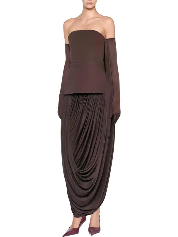 CHATS BY C.DAM Draped Tube Dress With Detachable Gloves - Brown
