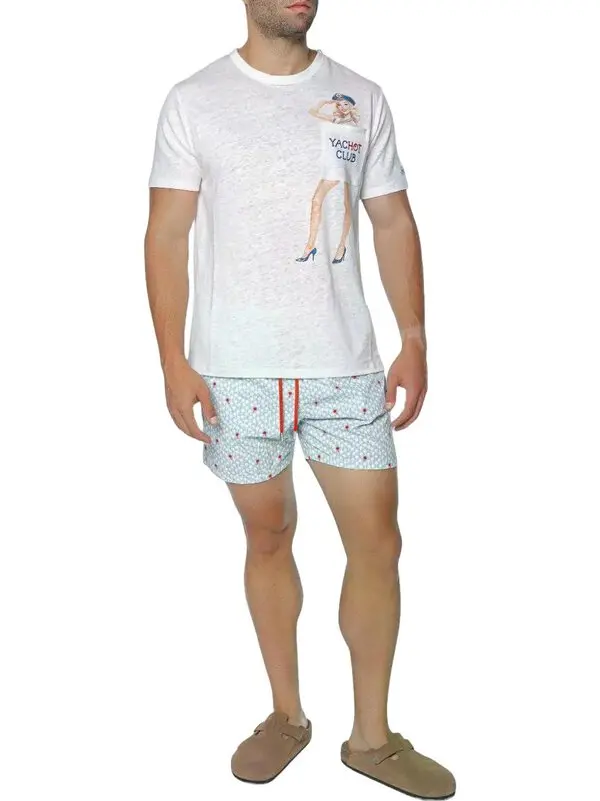MC2 SAINT BARTH Micro Stretch Palm Tree-print Swim Shorts - Blue