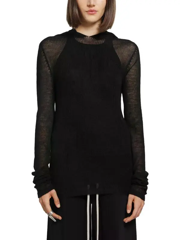 Rick Owens Long Sleeve Ribbed Knit Cashmere T-shirt - Black