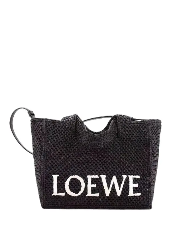 Loewe Logo Convertible Raffia Mini Tote Bag - Black