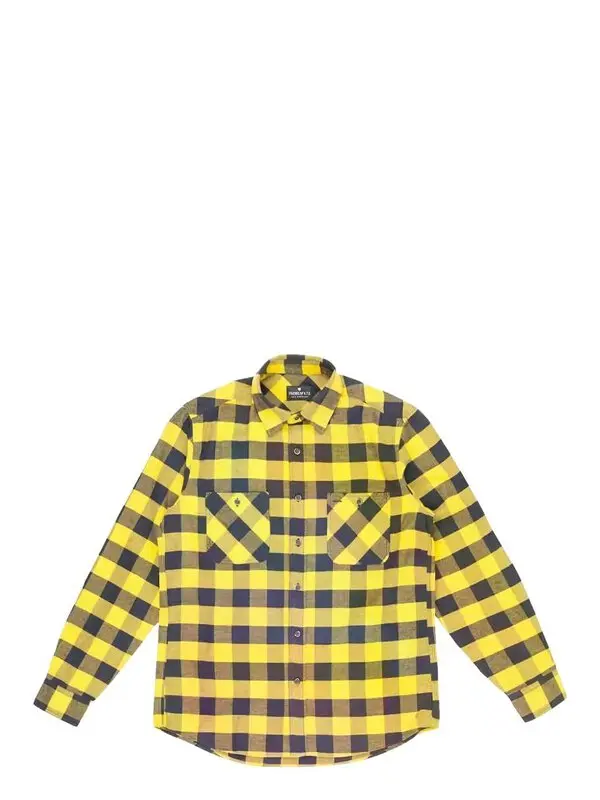 HTC LOS ANGELES Check Pattern Logo Print Shirt - Yellow