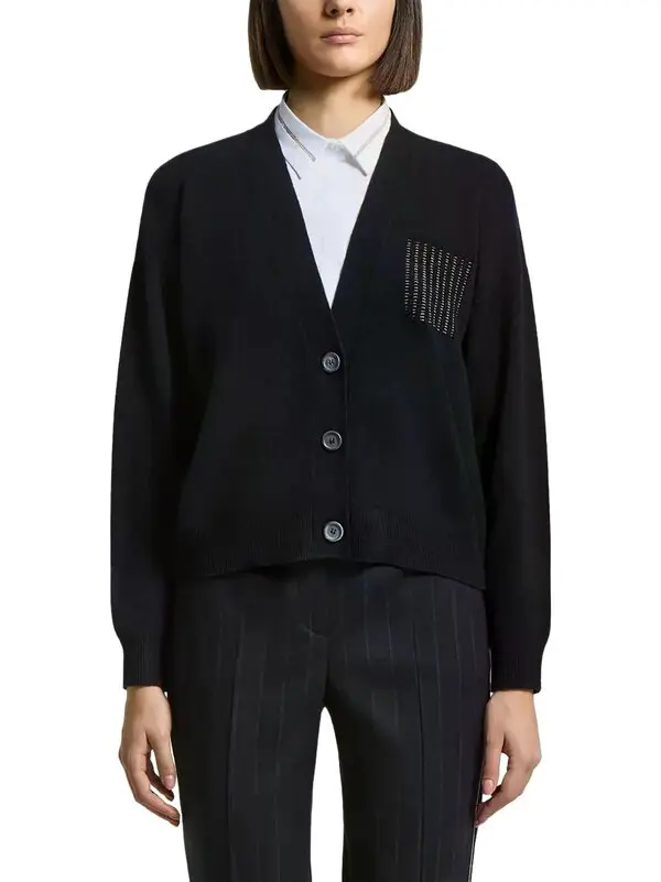 Peserico V-neck Cardigan With Bead Embellishment - Blue