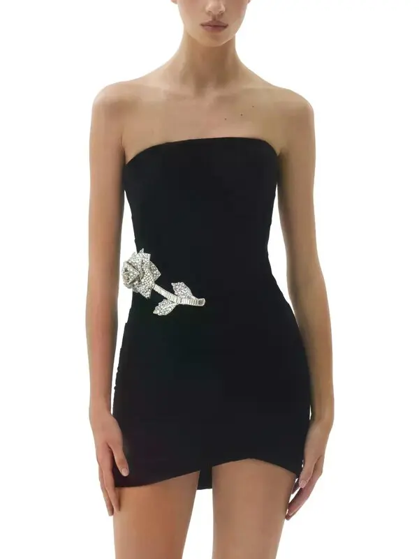 ADAMARIS Crystal-embellished Strapless Velvet Mini Dress - Black